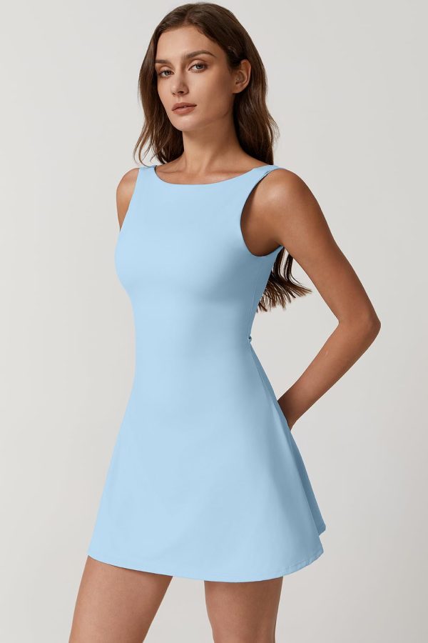 Womens Open Back Tennis Dress Sleeveless Built in Shorts Golf Athletic ...