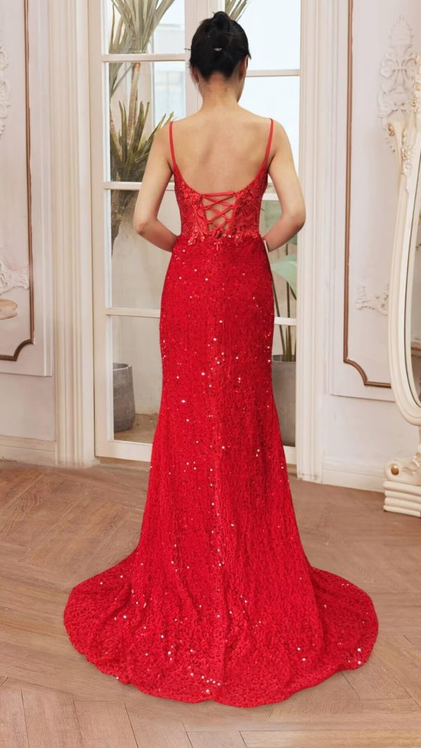 Women’s Sequin Sparkly Mermaid Prom Dresses with Slit 2025 Long Spaghetti Straps Formal Evening ...